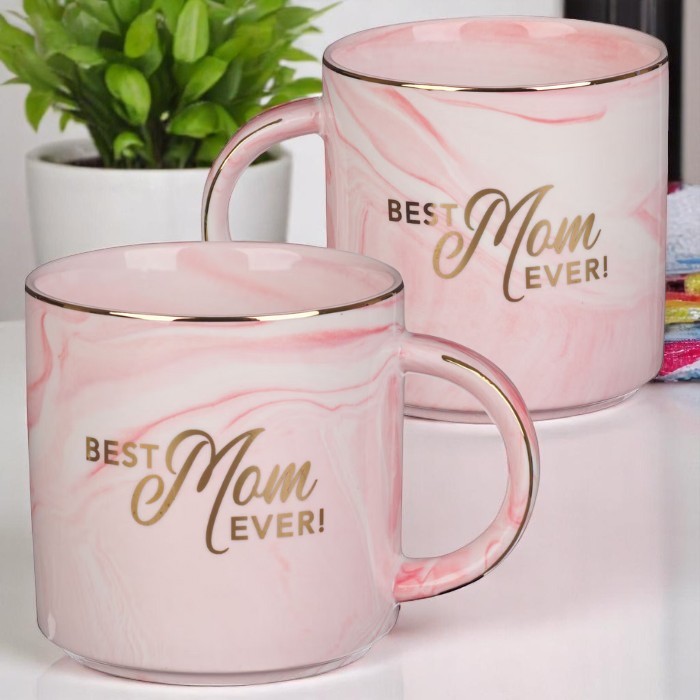 Pink Ceramic Marbled Best Mom Ever Mug - My Beauty Gift Box