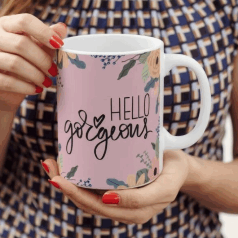 Hello Gorgeous Floral Custom Mug 11 oz - My Beauty Gift Box