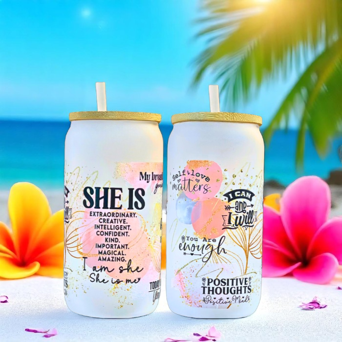 She Is Positive Thoughts My Beauty Gift Box Glass Tumbler with Straw16 ...